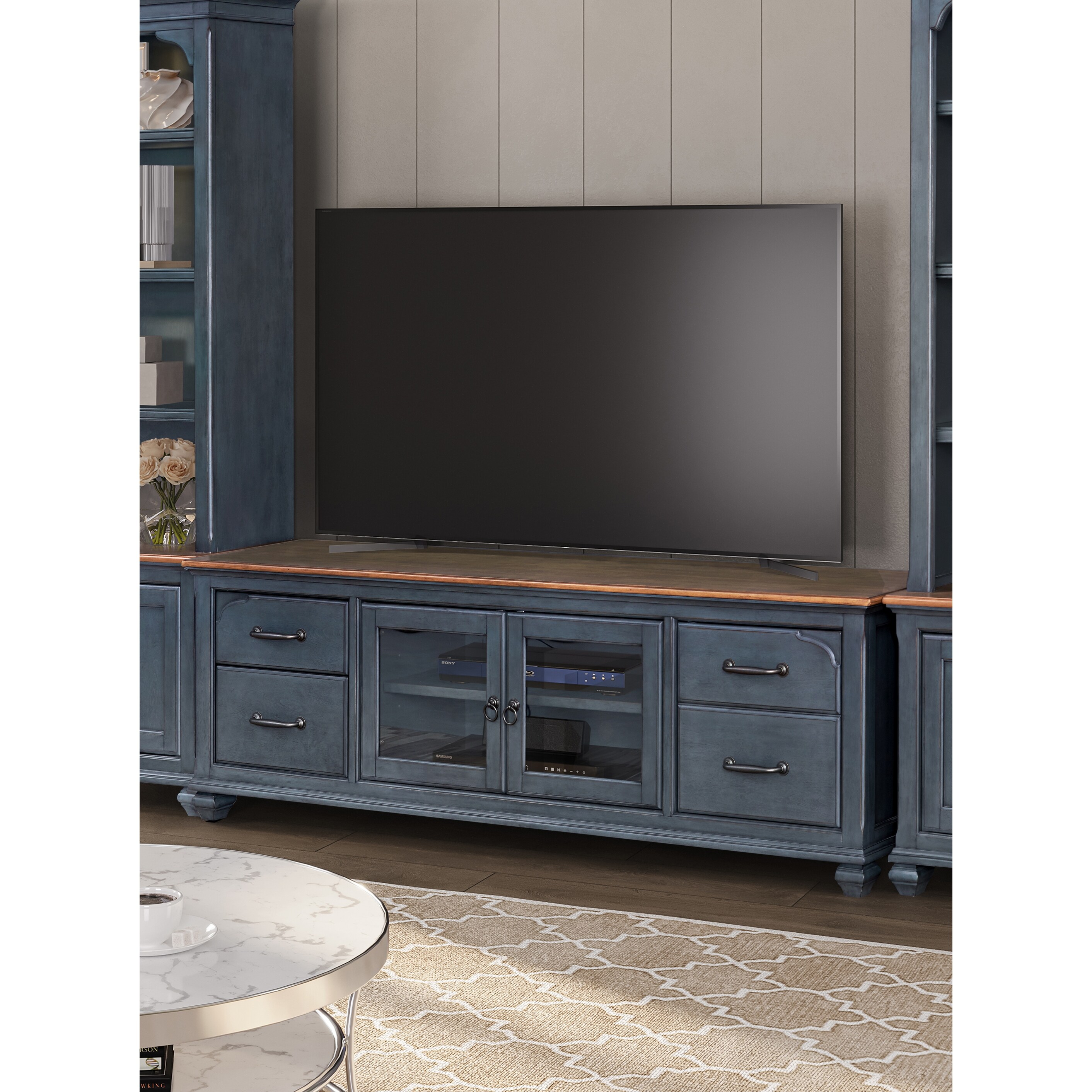 Grey blue tv stand store