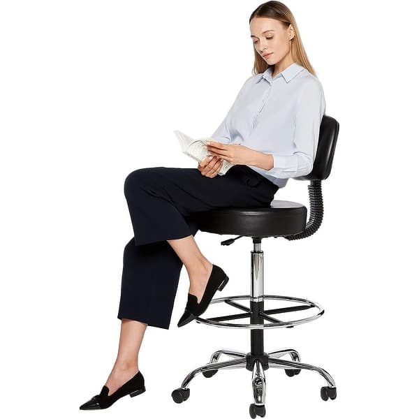 Multi-Purpose Medical Spa Drafting Stool with Back Cushion and Foot Ring, Black - Bed Bath ...