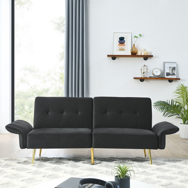 78 Velvet Futon Sofa Bed Convertible Sleeper Loveseat Couch with Folded Armrests and Storage Bags Bed Bath Beyond 37666810