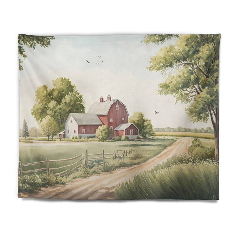 Designart 'Beautiful Barn In Spring VII' Barn Landscape Wall Tapestry ...