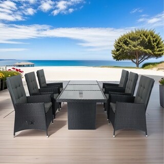 7 Piece Outdoor Patio Wicker Dining Set Patio, with Adjustable Backrest ...