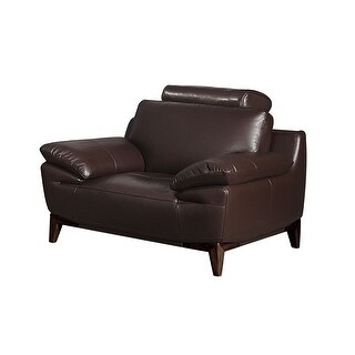 Leatherette Adjustable Headrest Chair with Wooden Angled Legs, Dark ...