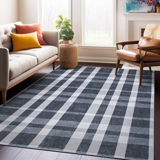 Modern Plaid Machine Washable Area Rug - Bed Bath & Beyond - 36856150