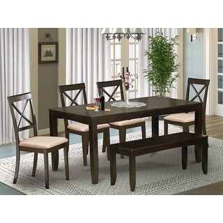 East West Furniture 6 Piece Dinette Set- a Rectangle Dining Table and 4 Dining Chairs with a ...