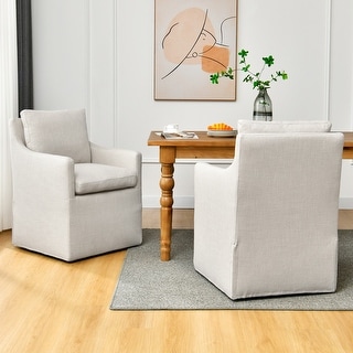 Upholstered Swiveling Rolling Linen Dining Chairs Set - Bed Bath & Beyond - 40514219