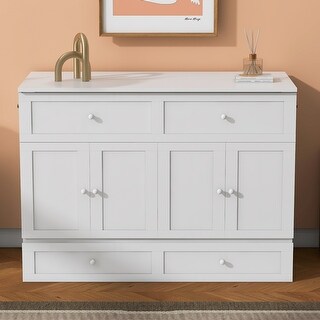 Wood Folding Murphy Bed Frame Large Drawers,Storage Cabinet Platform ...