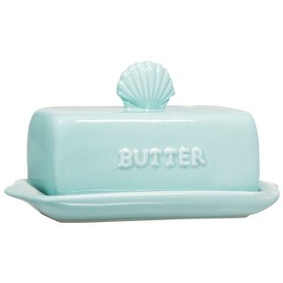 Ceramic Butter Dish- Nautical Dish with Lid (Sea Blue with Seashell ...