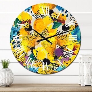 Designart 'Yellow And Blue Colorful Impression' Patterned wall clock ...