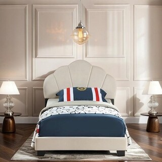 Shell Design Upholstered Twin Size Platform Solid Wood Bed for Kids ...