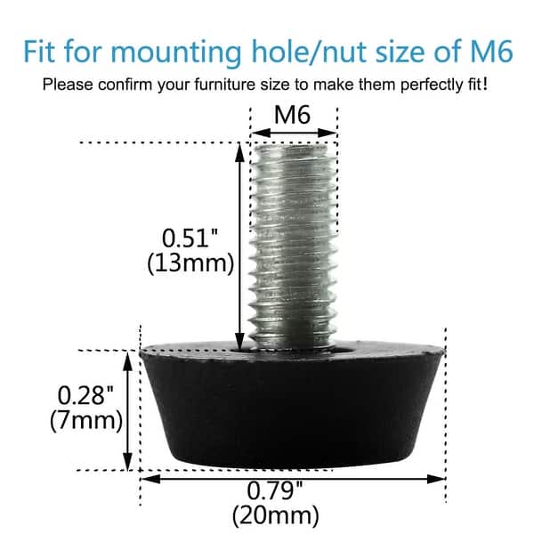M6 x 13 x 20mm Leveling Feet Adjustable Leveler Protector for Sofa Leg ...