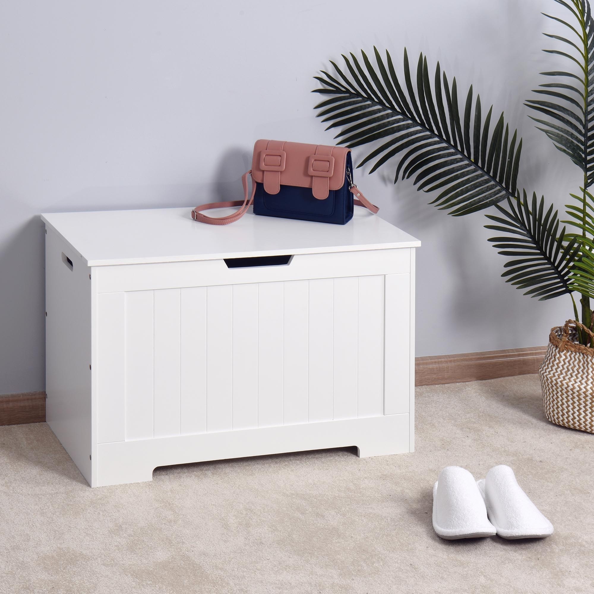 White Lift Top Entryway Storage Chest/Bench with 2 Safety Hinge - Bed ...