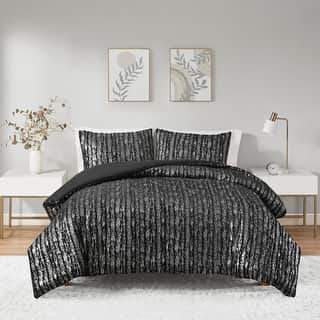 Intelligent Design Alaia Metallic Print Synthetic Fur Duvet Cover Set ...