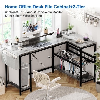 L-Shaped Computer Desk with Shelves 360-deg Rotating Study Desk - Bed ...
