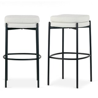 Set of 2 Avril White Boucle Backless Bar Stool with Black Metal Legs ...