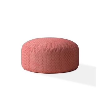 HomeRoots 24" Coral Polyester Round Pouf Ottoman - Bed Bath & Beyond ...