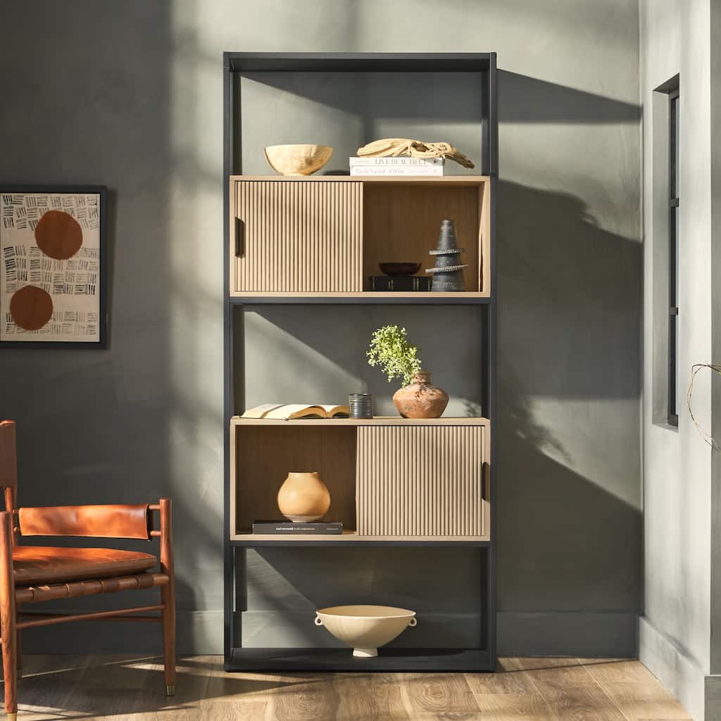 Walker Edison Modern Fluted-Door Bookcase - Overstock - 36178721