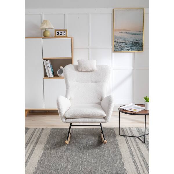 Comfy Wingback Glider Rocker with Safe Solid Wood Base for Living Room ...