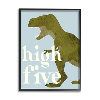Stupell High Five Roaring Dinosaur T-Rex Kids Typography Framed Wall ...