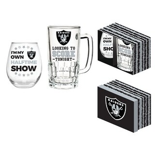 Las Vegas Raiders, 17 oz Stemless Wine Glass and 16 oz Beer Mug Gift ...