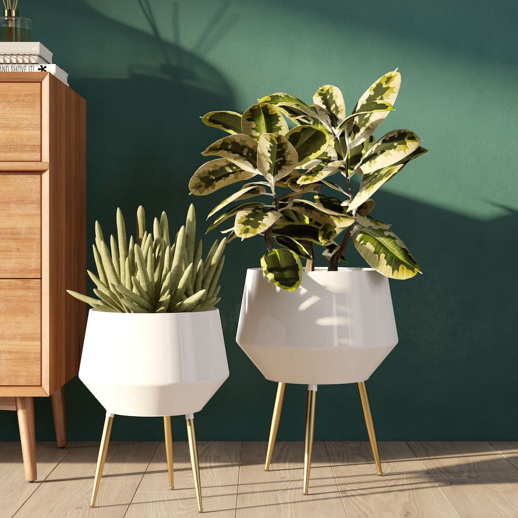 Gianna Modern White Indoor Metal Planters with Gold Legs(Set of 2 ...