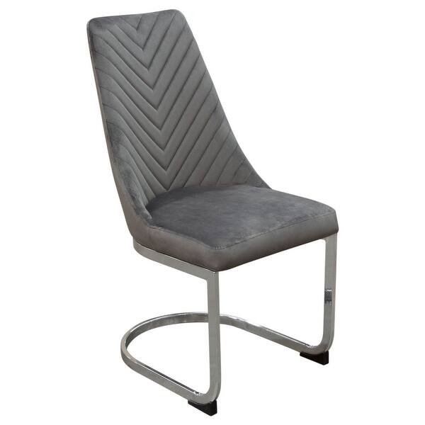 22 Inch Set of 2 Dining Chairs, Cantilever Base, Channel Tufting, Gray ...