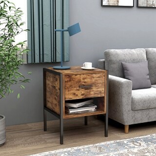 Wooden Sturdy Steel Frame Nightstand with Drawer and Shelf - Bed Bath ...