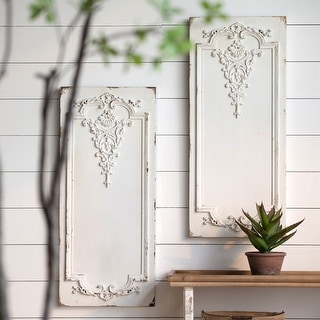 Set of 2 Wooden Rectangle Hanging Panels with Distressed White Finish ...