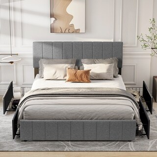 VECELO Upholstered Storage Bed Frame with 2 Side USB Ports and 4 Big ...