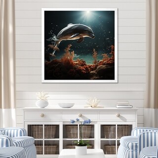 Designart "Dolphin Mystic Encounters I" Animals Dolphin Framed Wall ...