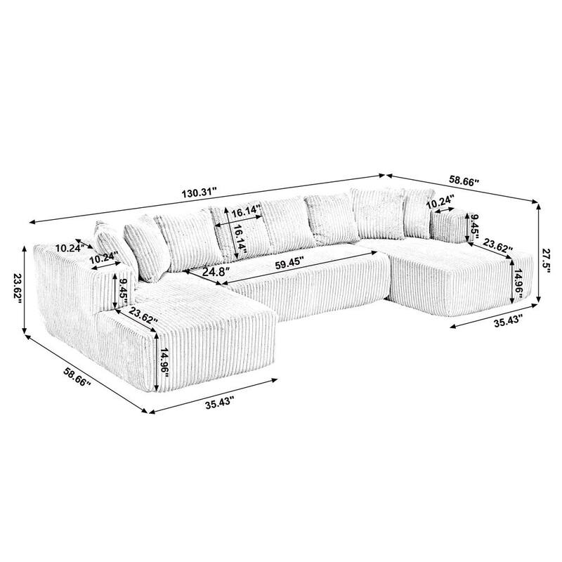 131'' Modular Sectional Couch, U-Shaped Sofa , Chaise Lounge, Striped ...