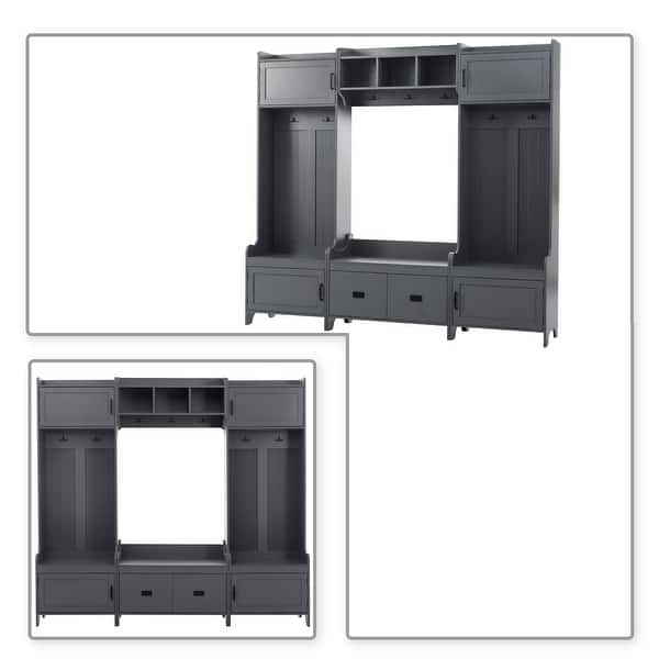 Multi-Functional Freestanding Wooden 4-in-1 Modular Hall Tree - Bed ...