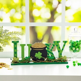 Glitzhome 16"L St. Patrick's Lucky Word Sign Table Decor - Bed Bath ...