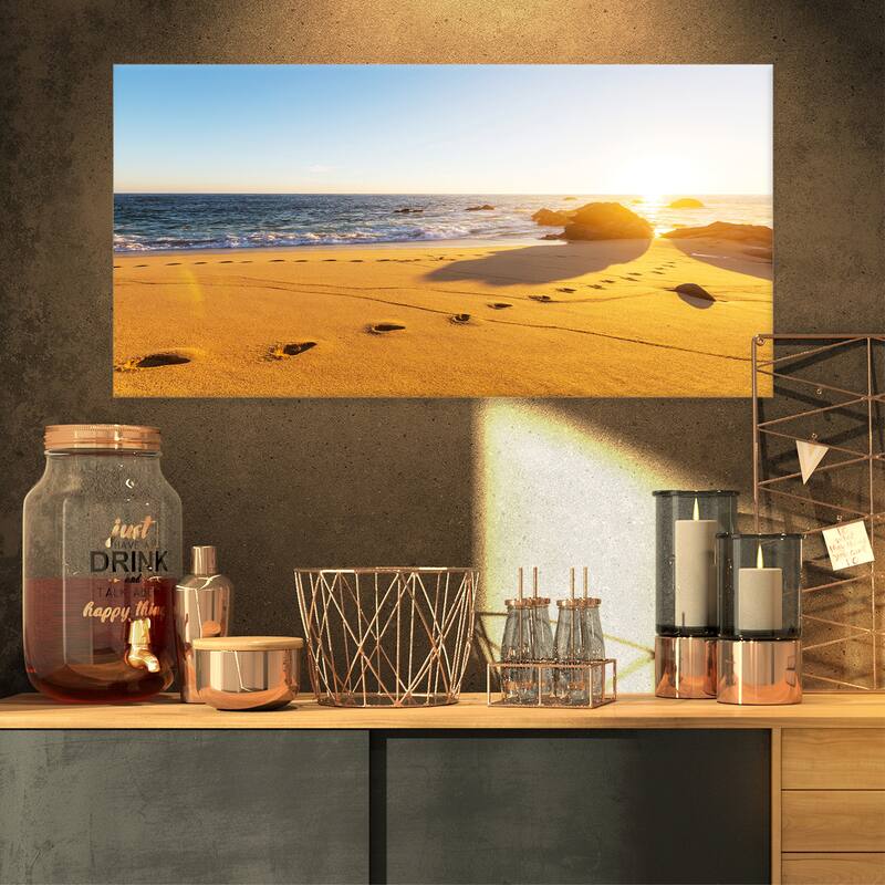 Designart "Large Footprints on Beach Sand" Modern Beach Canvas Art ...