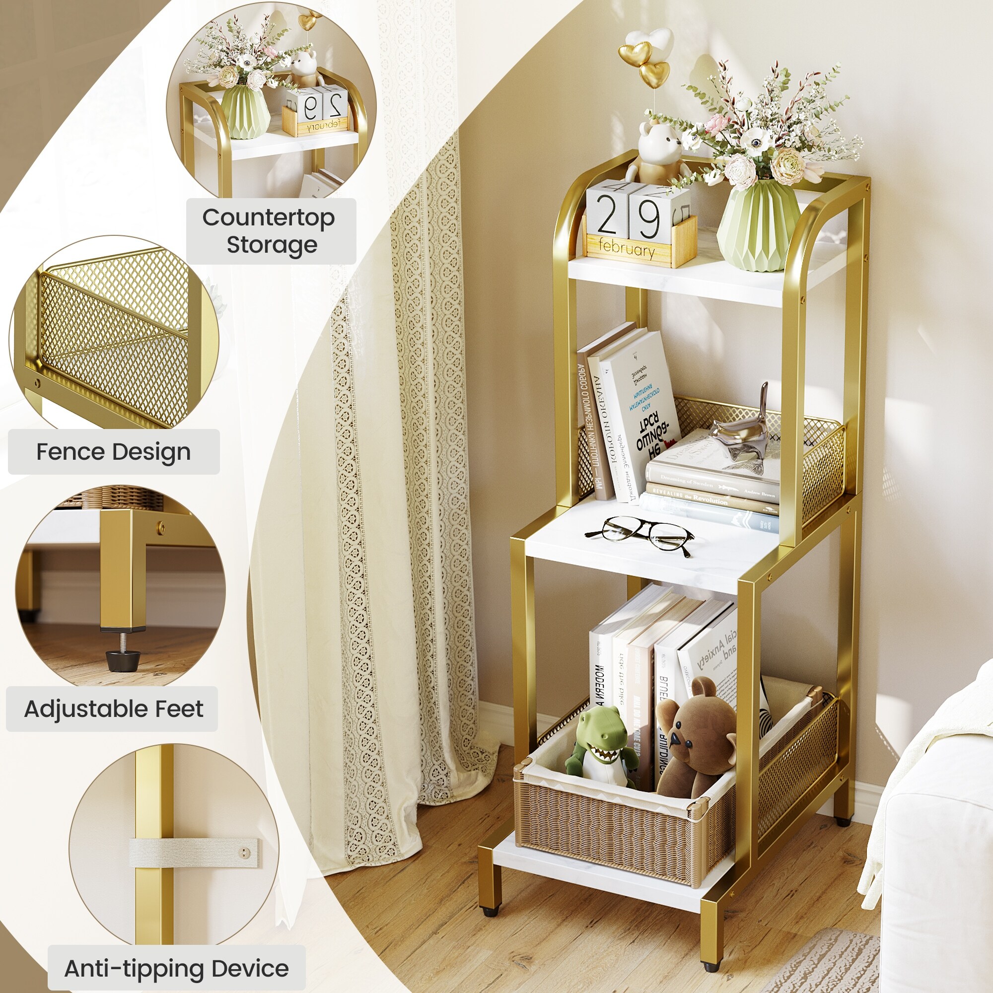 Gold Metal Ladder Bookshelf for Living Room