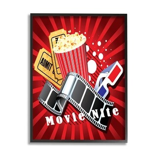 Stupell Movie Nite Striped Vintage Cinema Popcorn Sign Framed Wall Art ...