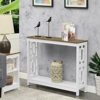 Town Square Console Table with Shelf in White Wood with Driftwood Top ...