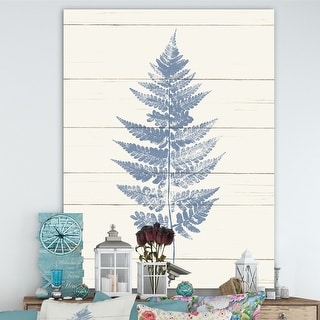 Designart "Blue Fern Print on wood I" Cabin & Lodge Canvas Art - Blue ...