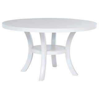 Judy Round Dining Table with Shelf and Flared Legs, White Wood 54 Inch ...
