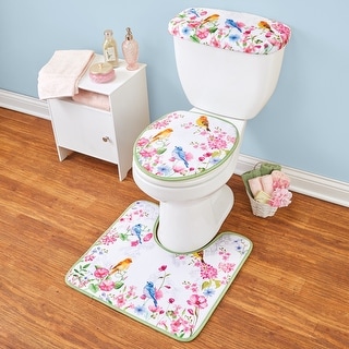 Colorful Birds on Flowering Branch 3-Piece Commode Set - 19 x 0.25 x 9. ...