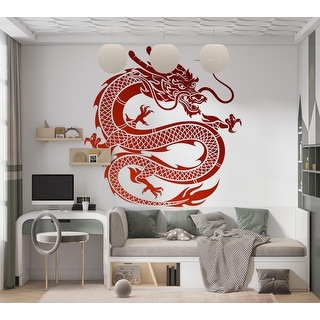 Premium Peel & Stick Wall Mural - Red Dragon Illustration - Bed Bath ...