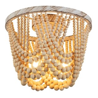Beaded Flush Mount Ceiling Light 3-Light Wood Bead Chandeliers for ...
