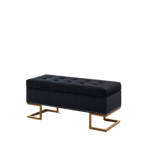 Imperial Tufted Double Ottoman With Studs And Gold Base (Black) - Bed ...