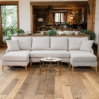 4-Seat Sectional Couch with Chaise Lounge Upholstered, U-Shape ...