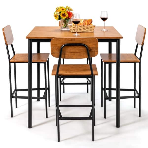 5 PCS Dining Table Set Counter Height Table and 4 Bar Stool Set - Bed ...