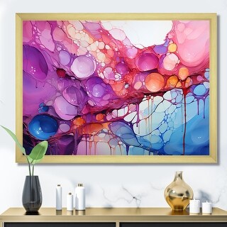 Designart "Symphony Purple And Blue Drip Painting" Drip Painting Framed ...