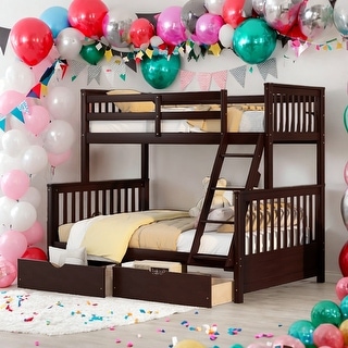 Modren Twin Over Full Functional Bunk Bed With Ladders and Two Storage ...