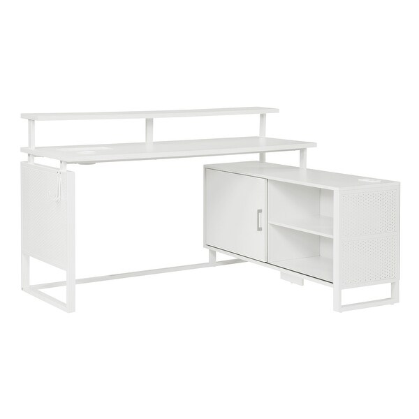 Ace 60 x 50 L Shape Desk in White Top Engineered Wood and White Frame