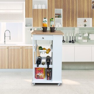 Small Rolling Kitchen Cart with Rubber Wood Top, Simple Style Kitchen ...
