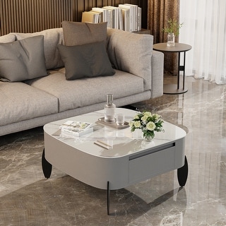 Side Coffee Table Modern Accent Table w/ 2 Drawers&Sintered Stone-top ...