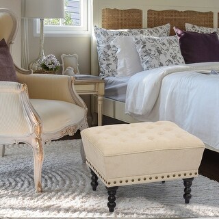 Adeco Ottoman Footstool with Nailhead 17 Inches High (Ice Cream) - Bed ...